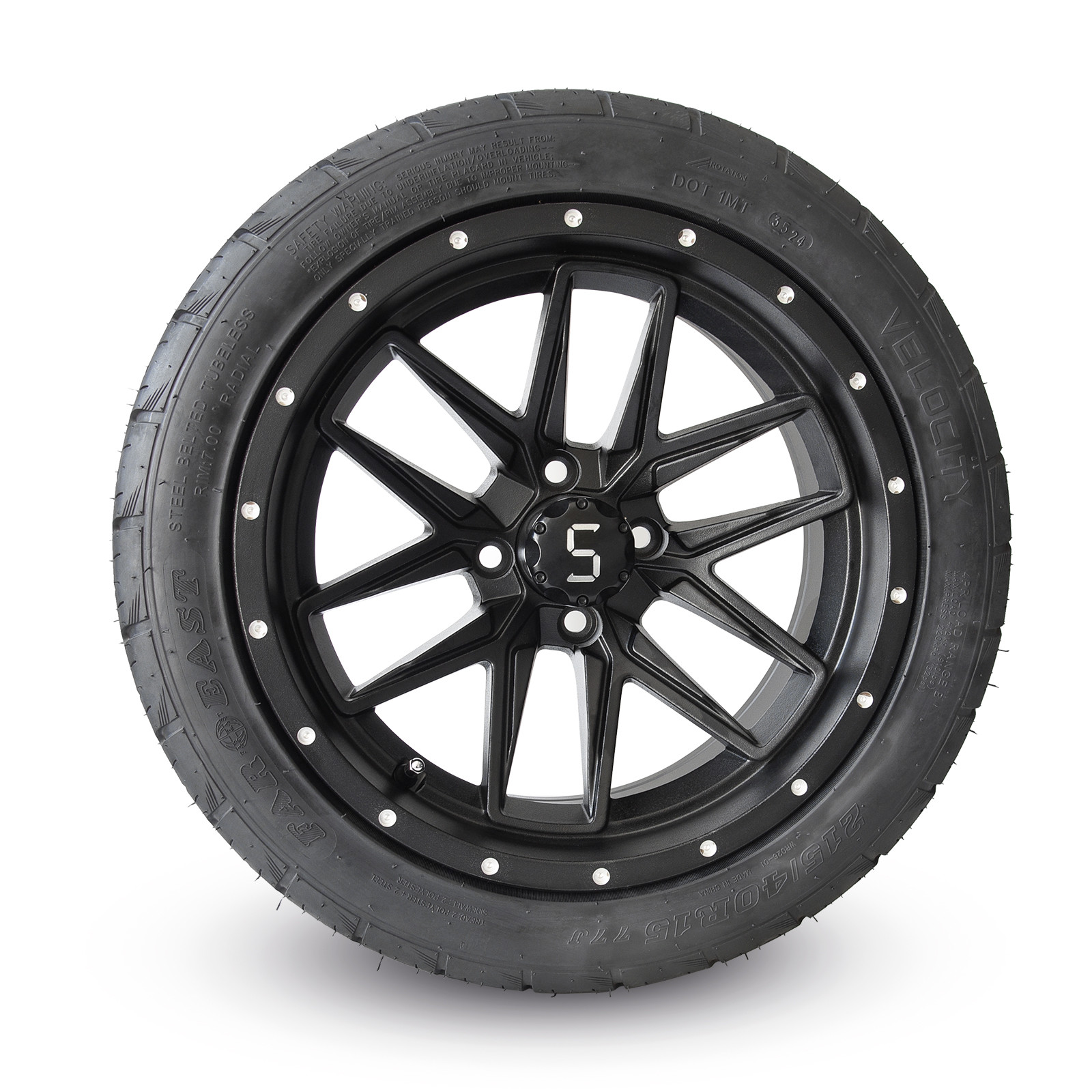215/40R 15 inch golf Cart Matte Black Wheels and Tires Easy to Install