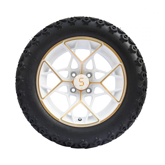 Gold White 14 Inch Golf Cart Rims And Tires Combo 4PLY 101.6 PCD